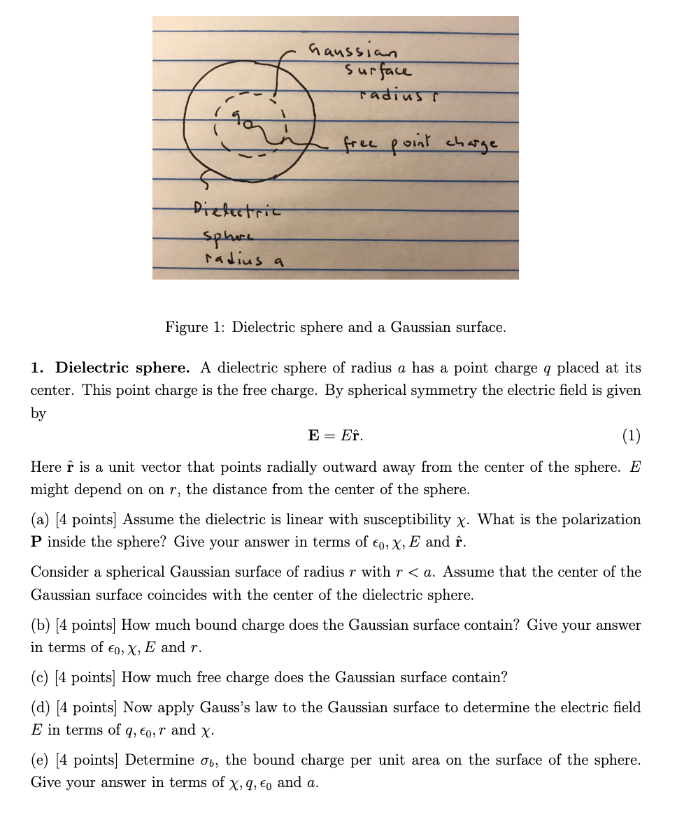 Solved Figure 1: Dielectric sphere and a Gaussian surface. | Chegg.com