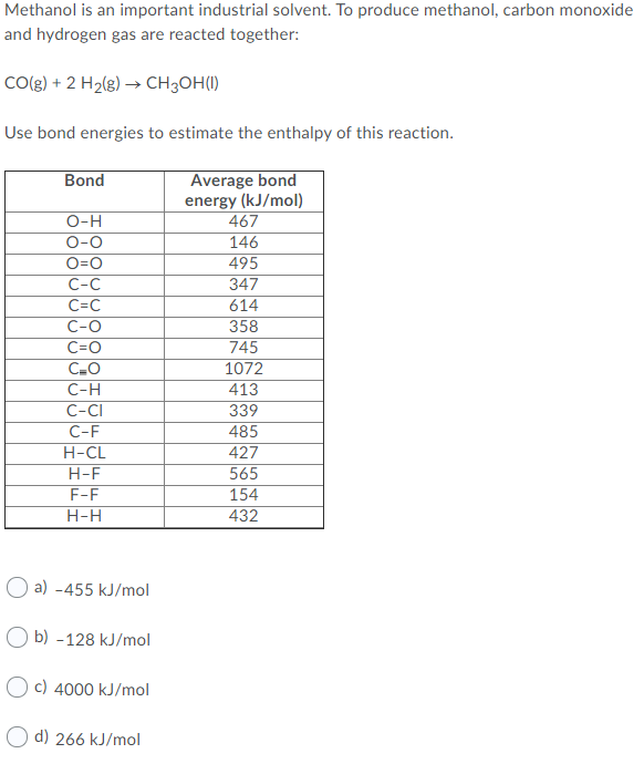 Solved Methanol is an important industrial solvent. To | Chegg.com