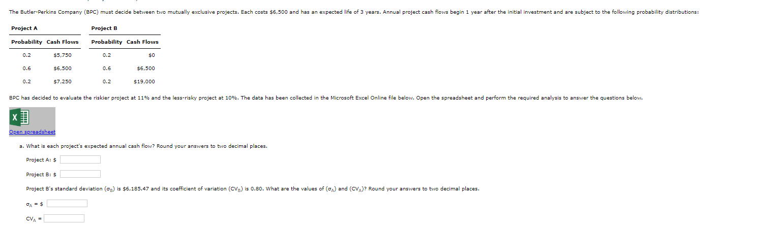Solved \begin{tabular}{ccccc} \multicolumn{2}{c}{ Project A | Chegg.com