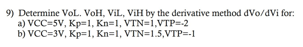 Solved 9) Determine VOL. VoH, ViL, ViH by the derivative | Chegg.com