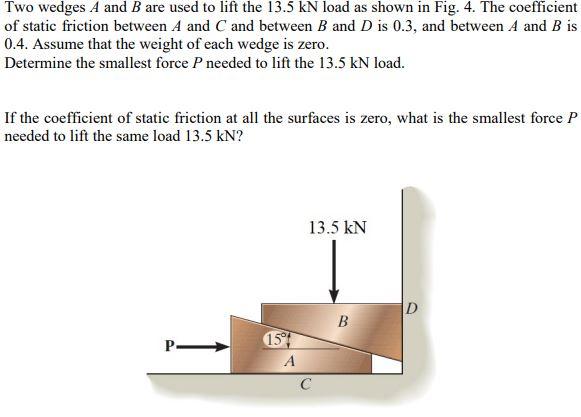 Solved Two wedges A and B are used to lift the 13.5 kN load | Chegg.com
