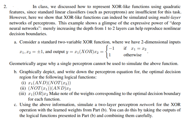 2. In class, we discussed how to represent XOR-like | Chegg.com