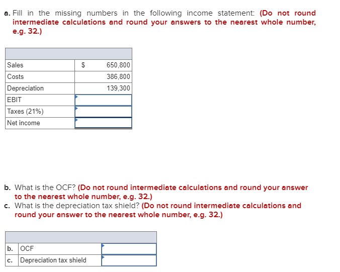 Solved a. Fill in the missing numbers in the following | Chegg.com