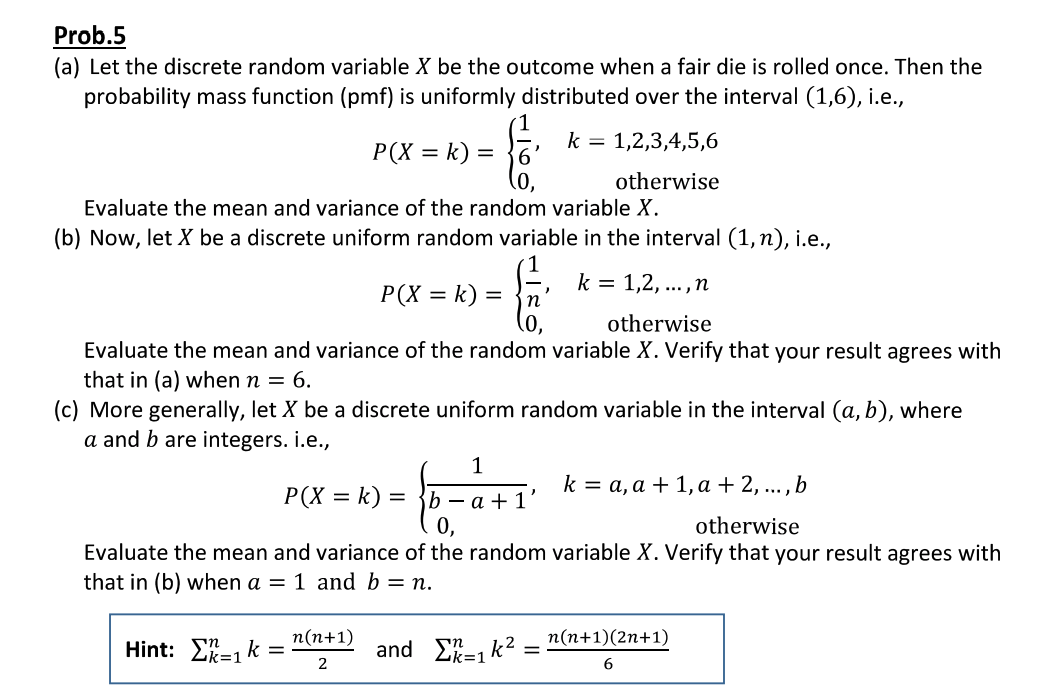 Solved n Prob.5 (a) Let the discrete random variable X be | Chegg.com