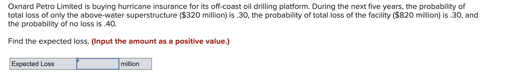 Solved Oxnard Petro Limited is buying hurricane insurance | Chegg.com
