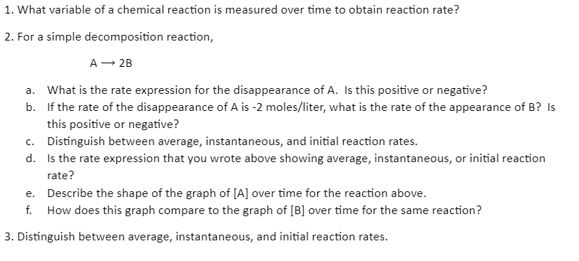 Solved 1. What variable of a chemical reaction is measured | Chegg.com