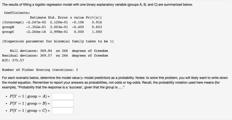 Solved The results of fitting a logistic regression model | Chegg.com