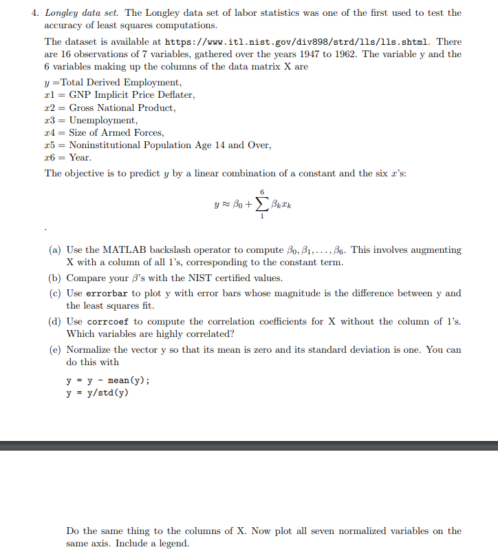 Least squares using MatLab, I have provided the data | Chegg.com