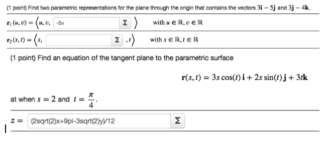 Solved (1 point) Find two parametric representations for the | Chegg.com