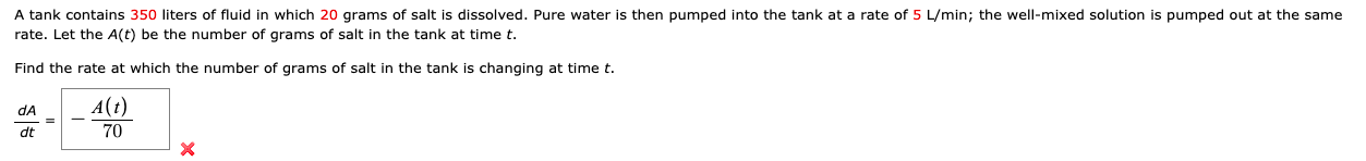 Solved A tank contains 350 liters of fluid in which 20 grams | Chegg.com