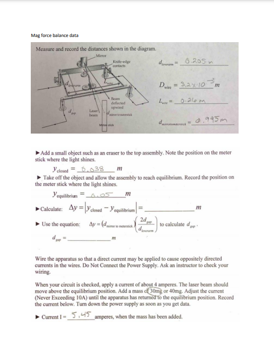 Solved PHYS 2426 Magnetic Force Balance 20-10 Equipment: | Chegg.com