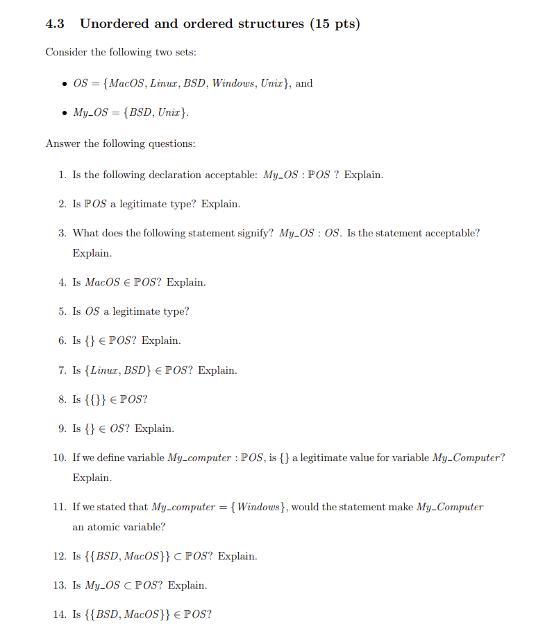 Solved 4.3 Unordered and ordered structures (15 pts) | Chegg.com