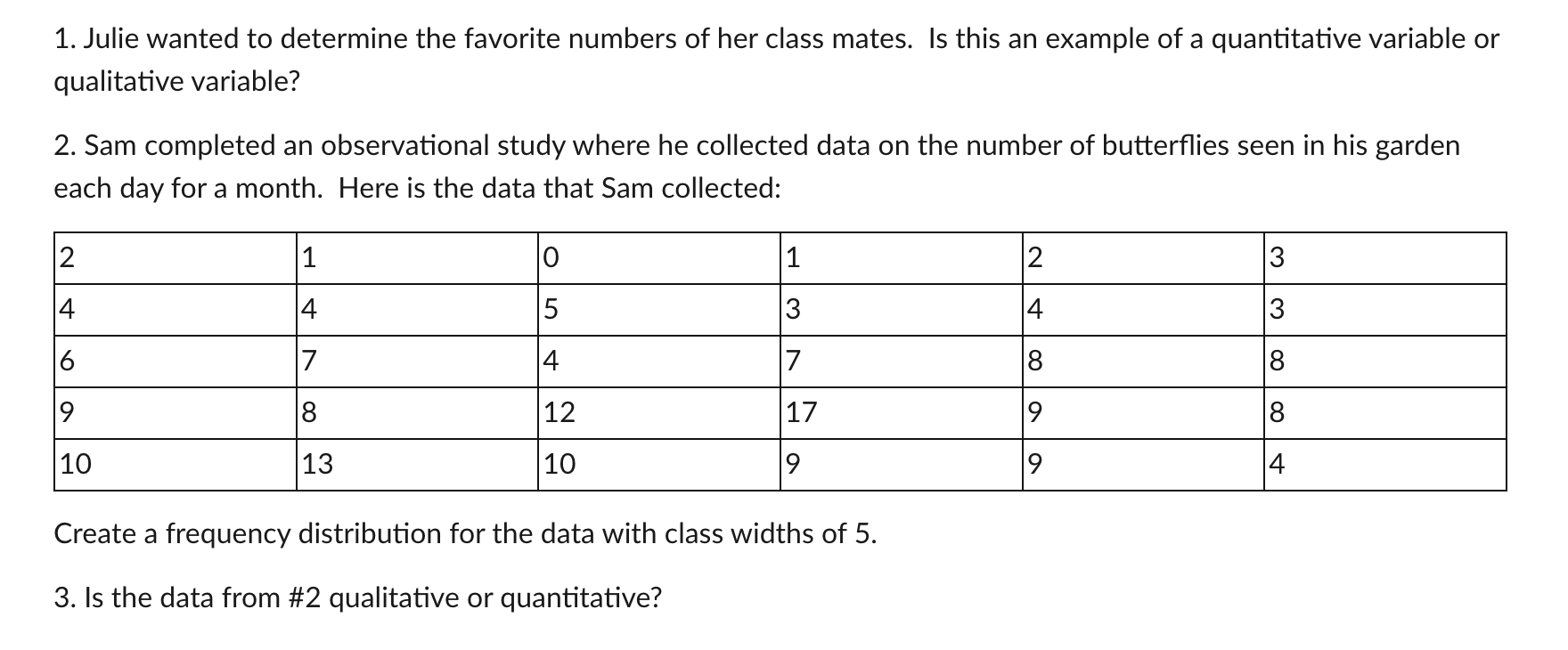 Solved 1. Julie wanted to determine the favorite numbers of | Chegg.com