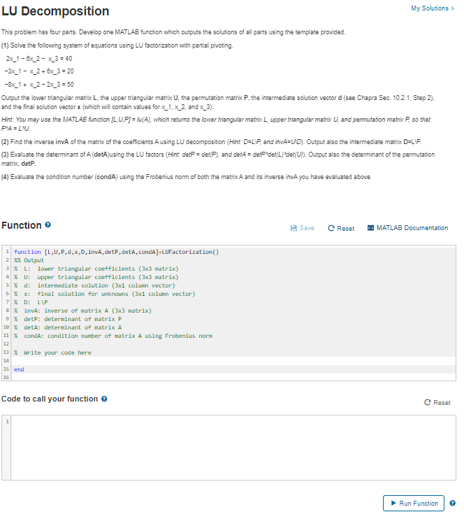 LU Decomposition My Solutions This problem has four | Chegg.com