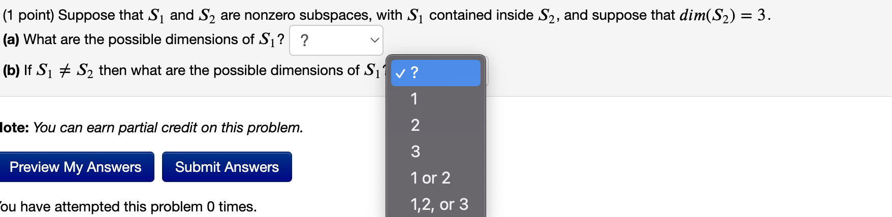 Solved (1 point) Suppose that Sị and S2 are nonzero | Chegg.com