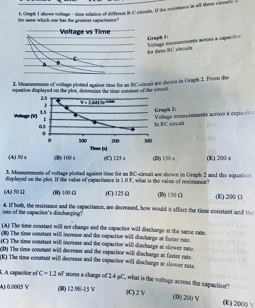 Solved 1. Graph 1 shows voltage -time relation of different | Chegg.com