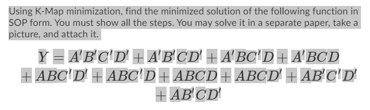 Solved Using K-Map minimization, find the minimized solution | Chegg.com