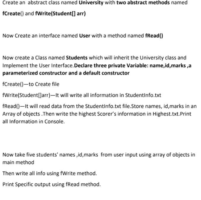 Solved Create an abstract class named University with two | Chegg.com