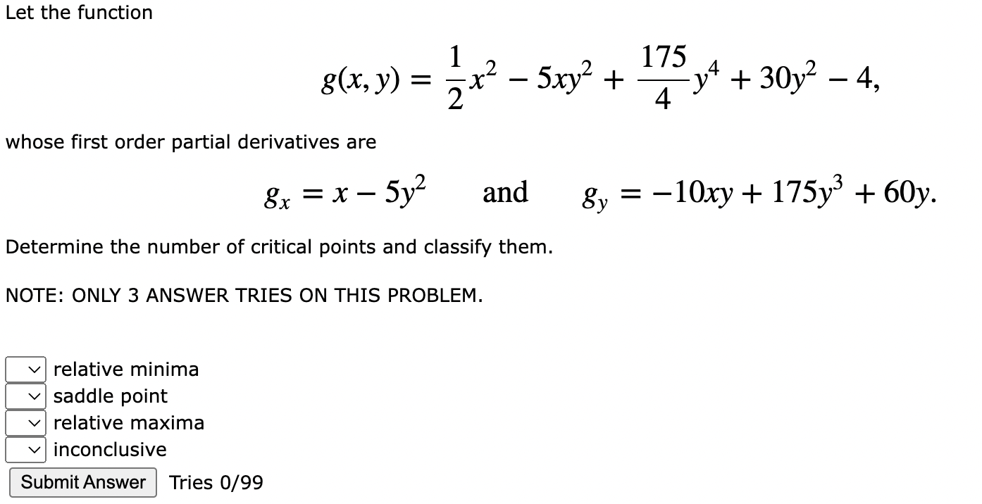 Solved Let the function g(x,y)=21x2−5xy2+4175y4+30y2−4, | Chegg.com