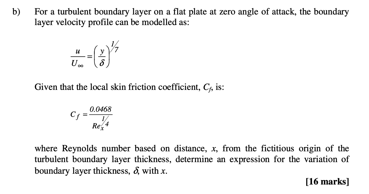 Solved For a turbulent boundary layer on a flat plate at | Chegg.com