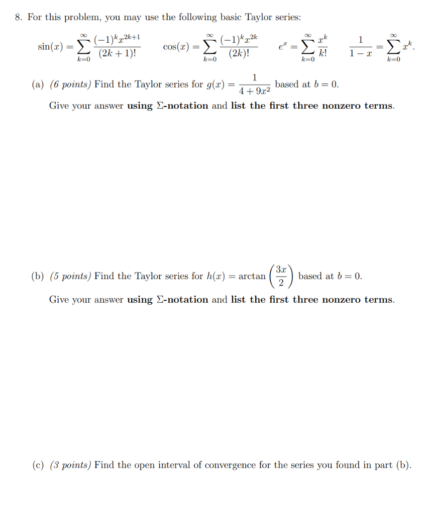 8. For this problem, you may use the following basic | Chegg.com
