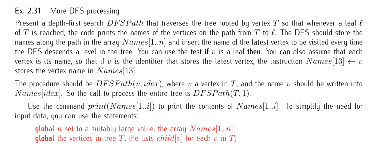 Solved Ex. 2.31 More DFS processing Present a depth-first | Chegg.com