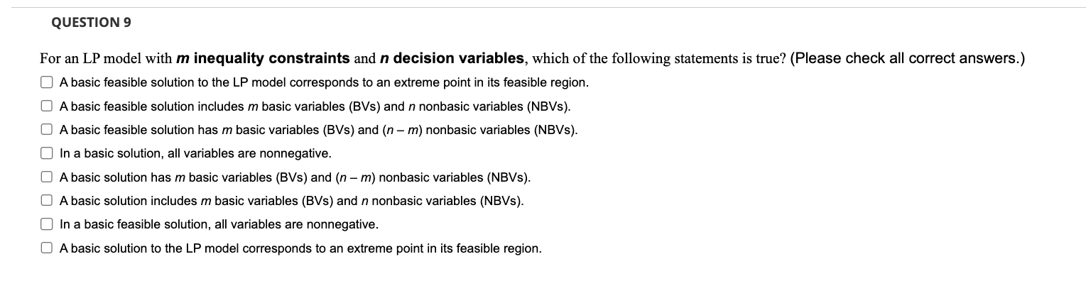 Solved For an LP model with m inequality constraints and n | Chegg.com