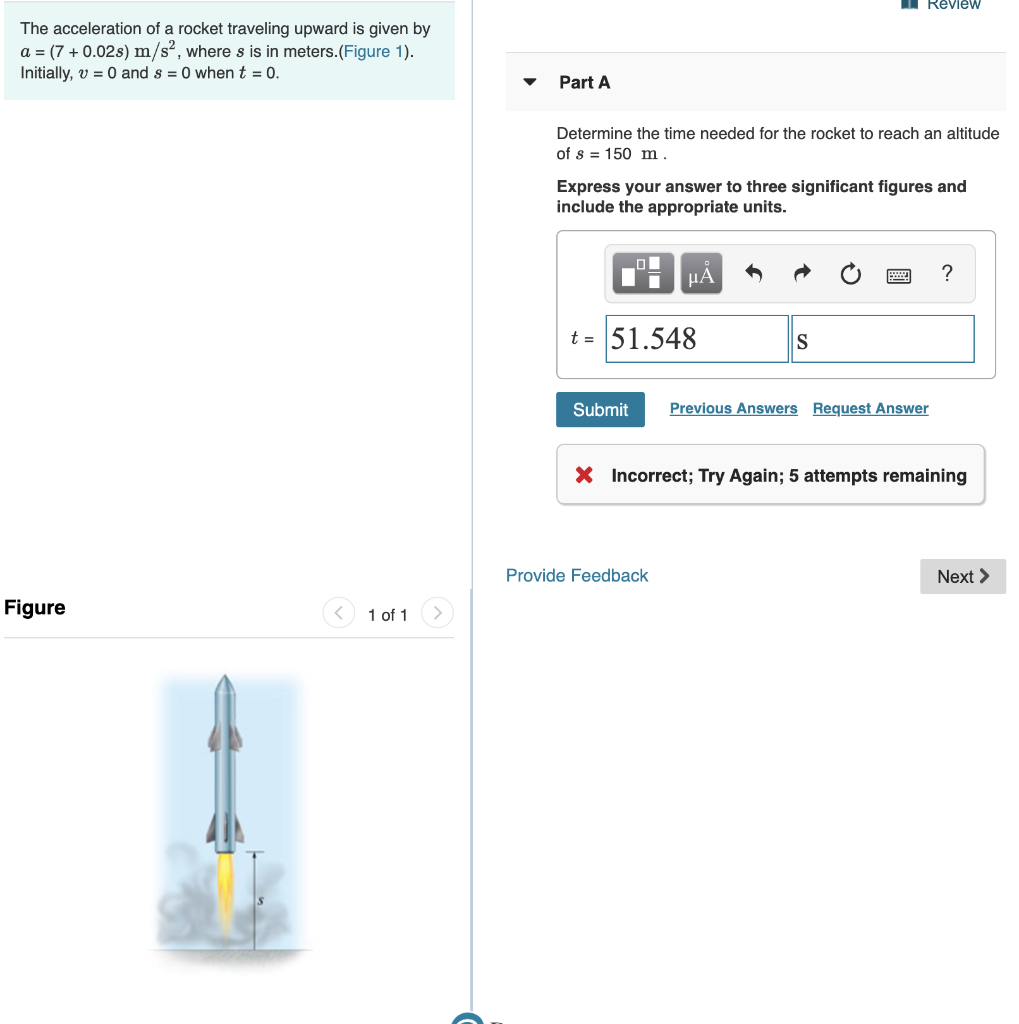 Solved 1 Review The acceleration of a rocket traveling | Chegg.com