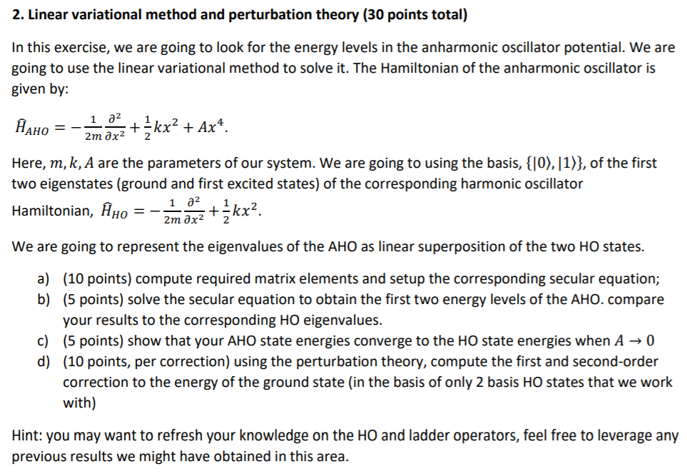 Solved 2. Linear variational method and perturbation theory | Chegg.com
