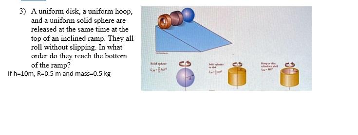 Solved 3) A uniform disk, a uniform hoop. and a uniform | Chegg.com