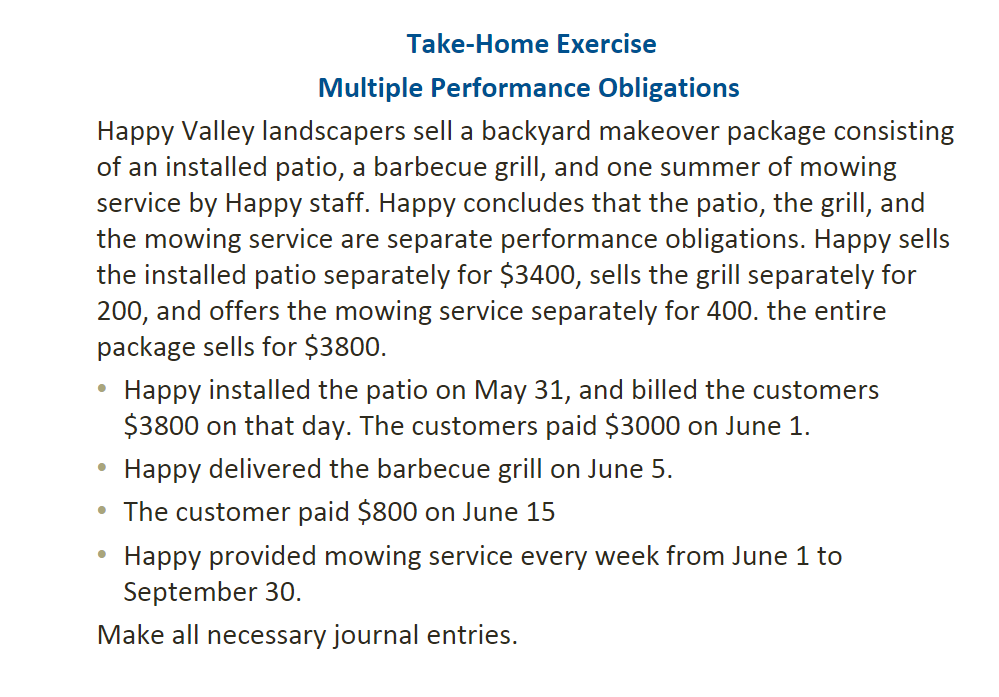 Solved Take-Home Exercise Multiple Performance Obligations | Chegg.com