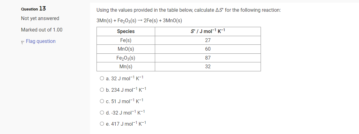 Solved Question 13 Using the values provided in the table | Chegg.com