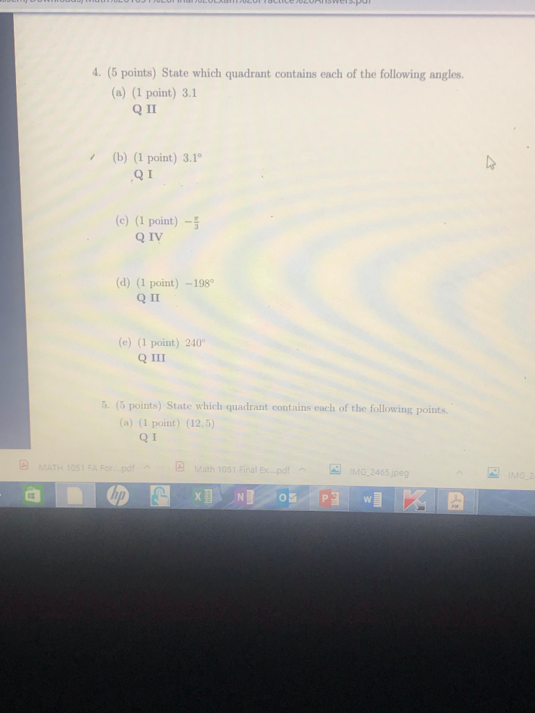Solved 4 (5 points) State which quadrant contains each of | Chegg.com