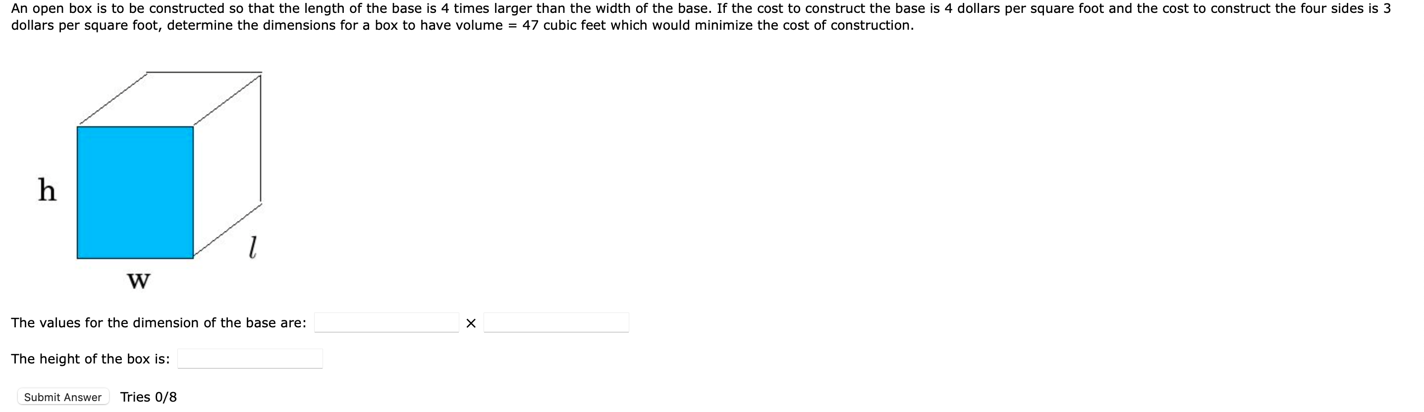 Solved The values for the dimension of the base are: × The | Chegg.com