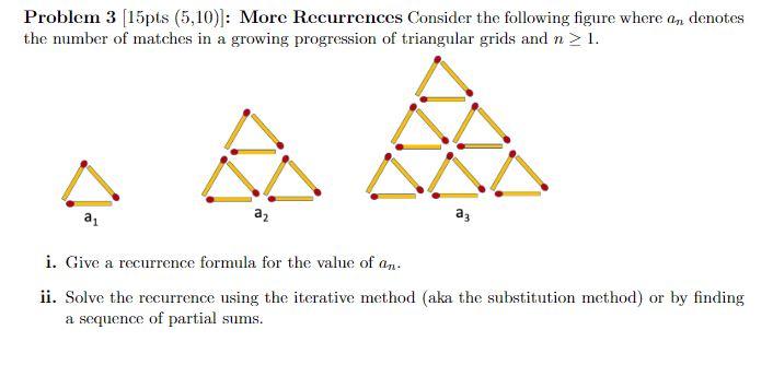 Solved Problem 3 [15pts (5,10)): More Recurrences Consider | Chegg.com