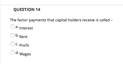Solved QUESTION 14 The factor payments that capital holders | Chegg.com