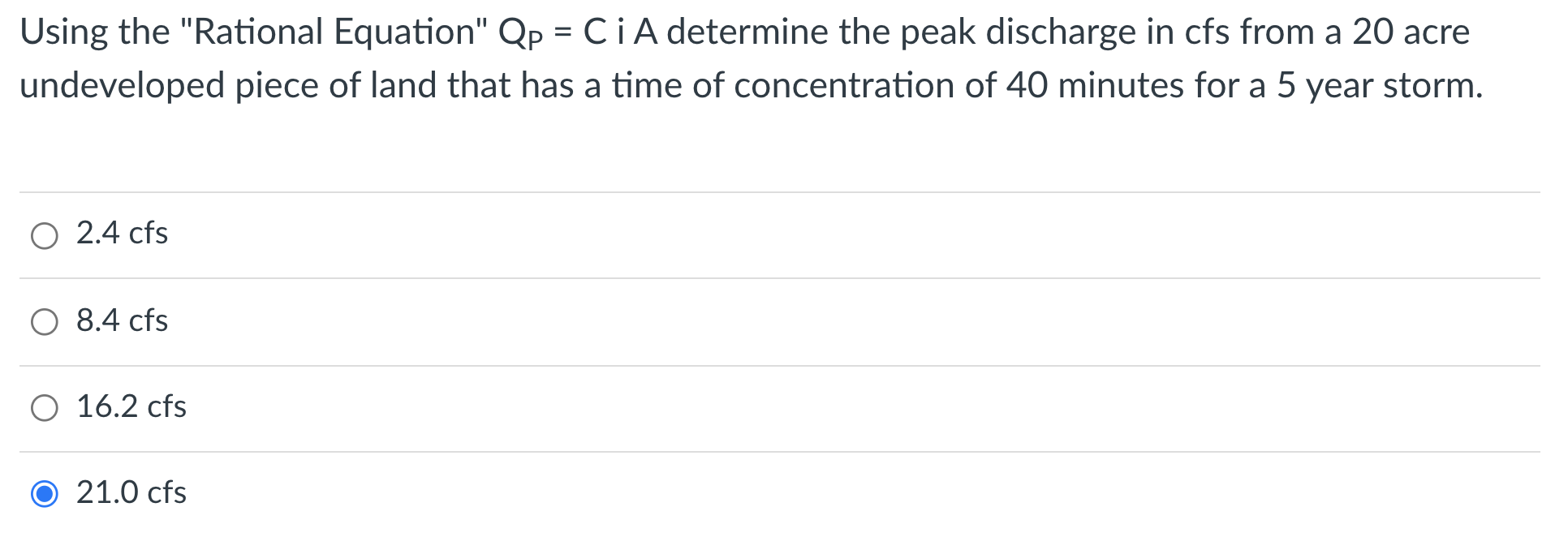 Solved Using the "Rational Equation" Qp = CiA determine the | Chegg.com
