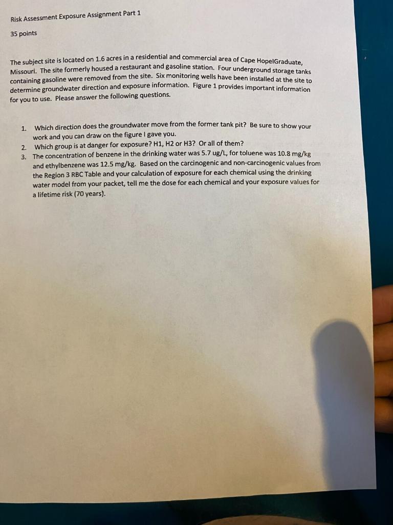 Risk Assessment Exposure Assignment Part 1 35 points | Chegg.com