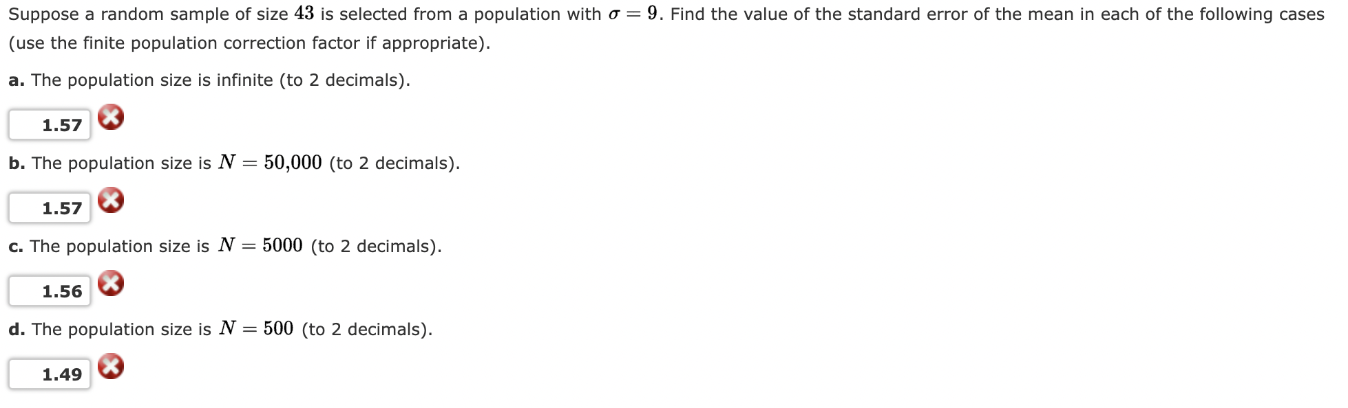 Solved Suppose a random sample of size 43 is selected from a | Chegg.com