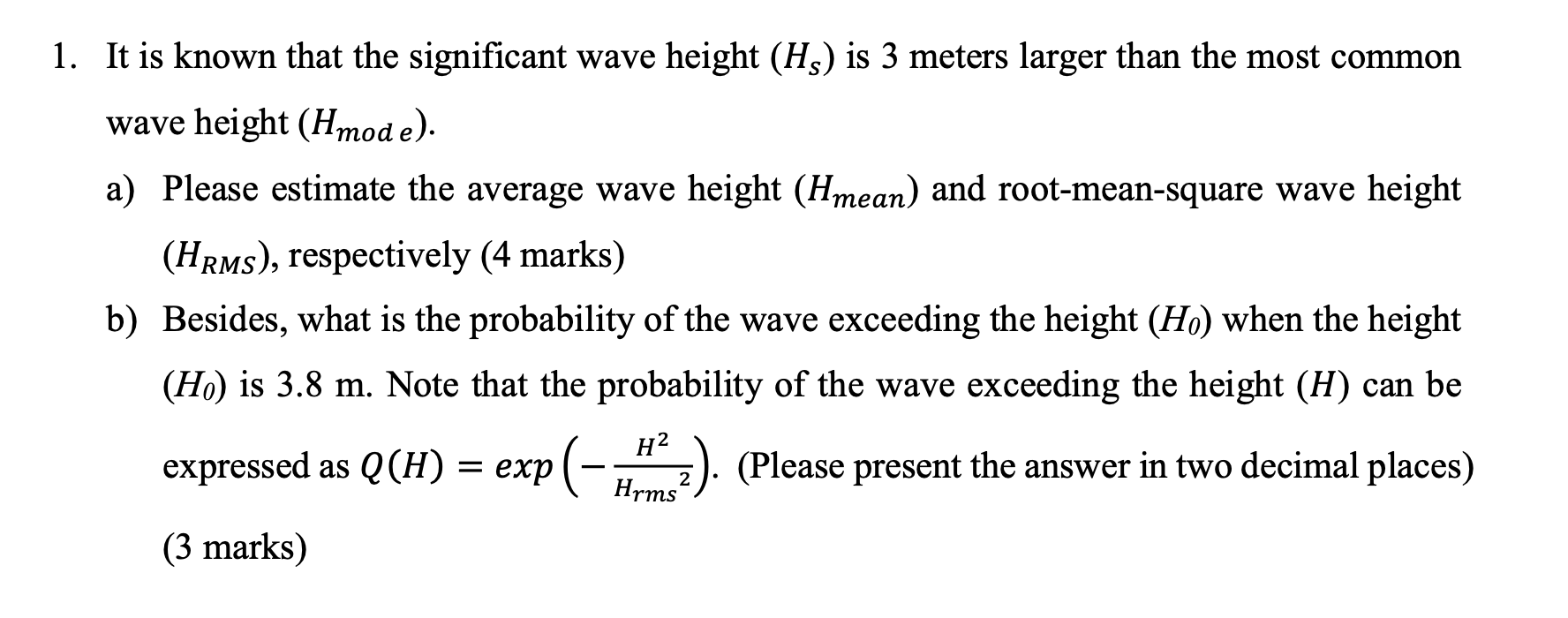 Solved It is known that the significant wave height (Hs) is | Chegg.com