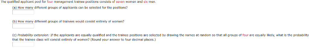Solved The qualified applicant pool for four management | Chegg.com