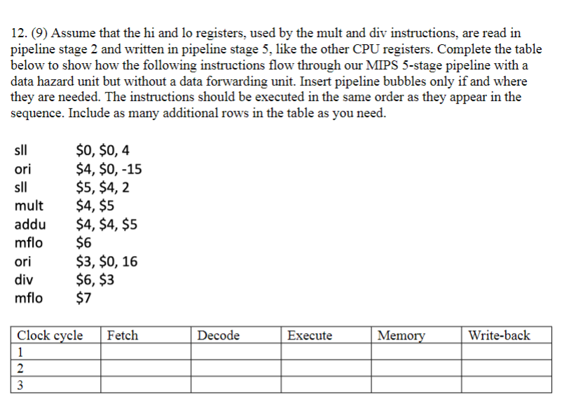 Solved 12. (9) Assume that the hi and lo registers, used by | Chegg.com