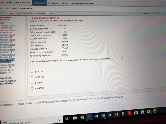 Solved ome Read, Study & Practice Assignment Gradebook ORION | Chegg.com