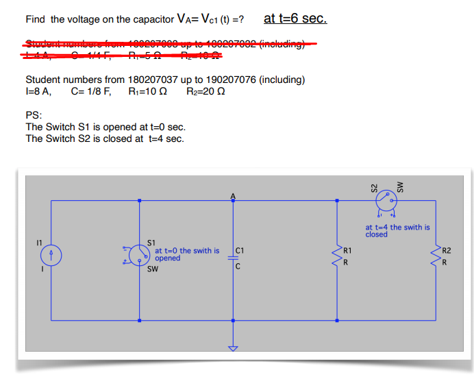 Solved Find the voltage on the capacitor Va=Vc1(t) = ? at | Chegg.com