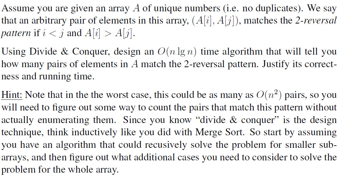 Solved Assume you are given an array A of unique numbers | Chegg.com