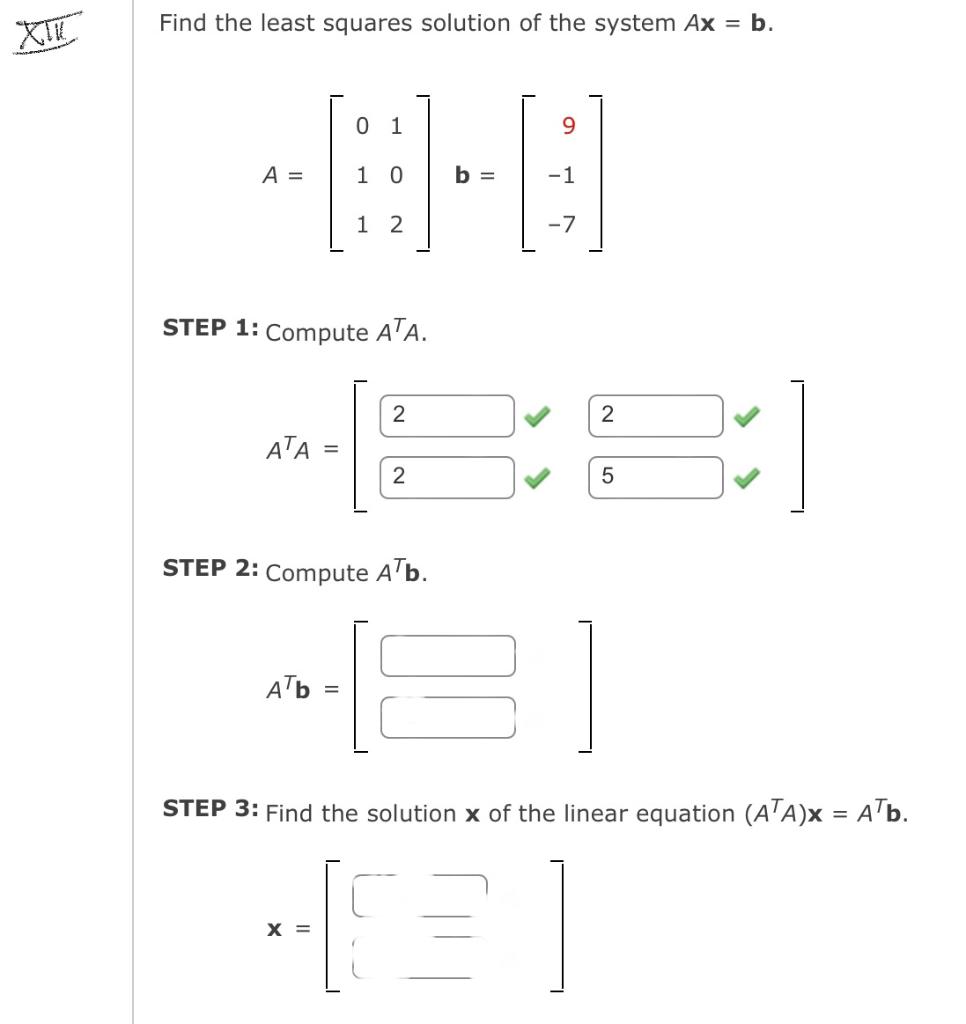 Solved Find the least squares solution of the system Ax=b. | Chegg.com