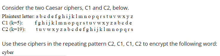 Solved Consider the two Caesar ciphers C1 and C2, below. | Chegg.com
