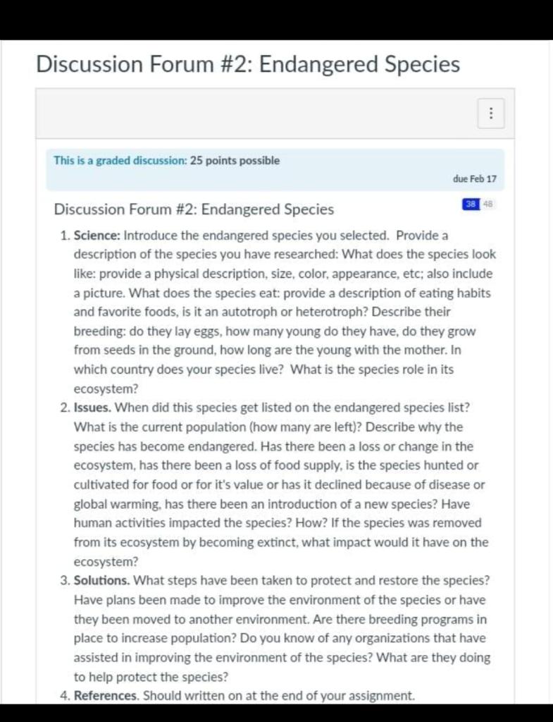 Solved Discussion Forum \#2: Endangered Species This is a | Chegg.com
