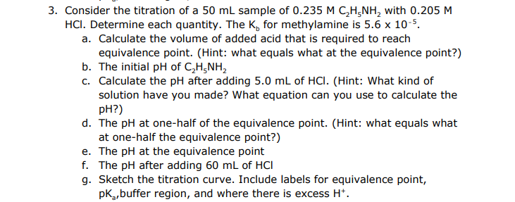 Solved 3. Consider the titration of a 50 mL sample of 0.235 | Chegg.com