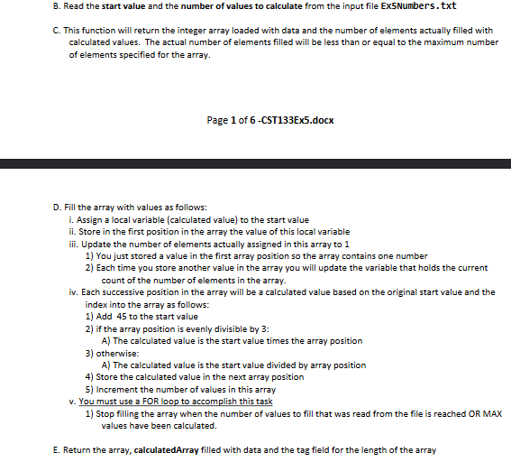 Solved B. Read the start value and the number of values to | Chegg.com